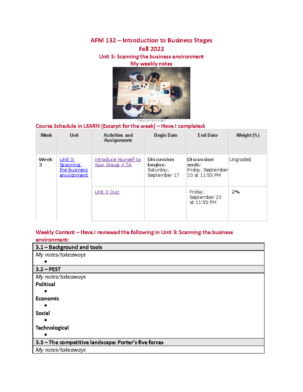 AFM 132 - Unit 3 - My Weekly Notes - AFM 132 – Introduction to Business ...