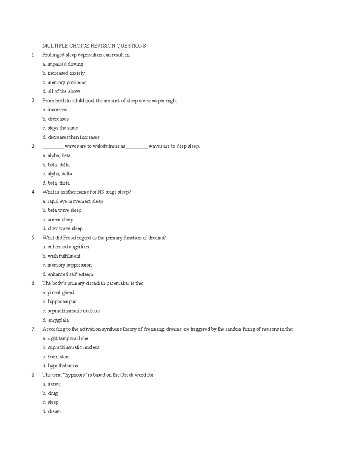 Multiple Choice Revision Questions - MULTIPLE CHOICE REVISION QUESTIONS ...