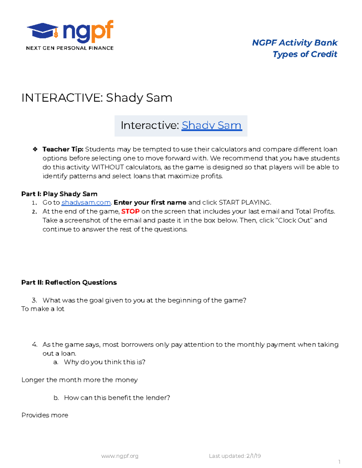 Copy of Copy of Interactive Shady Sam - NGPF Activity Bank Types of ...