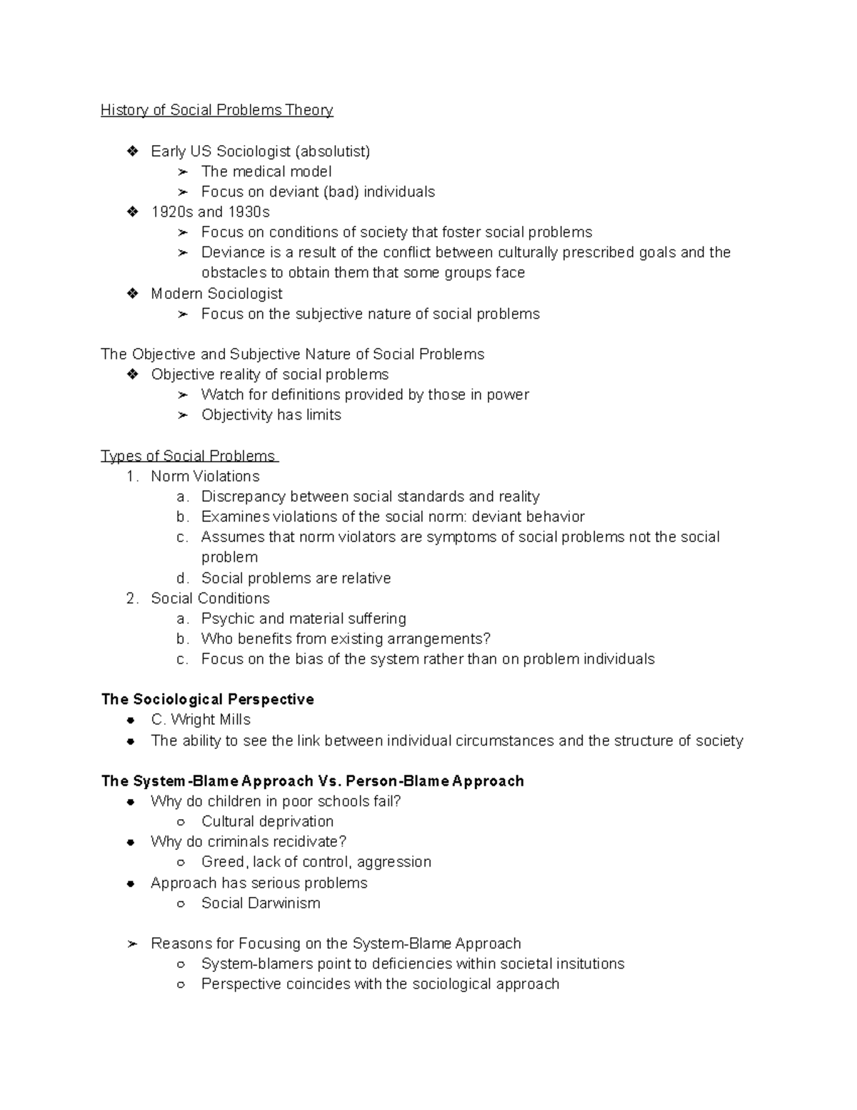Social Problems - notes - History of Social Problems Theory Early US ...