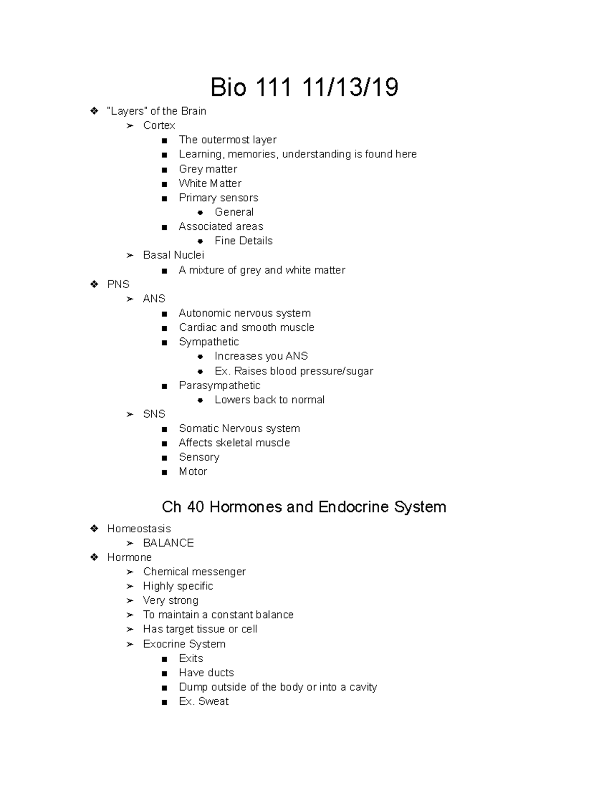Bio 111 11 13 19 - Notes from Dr. Watkins Bio 111 class. - Bio 111 11 ...