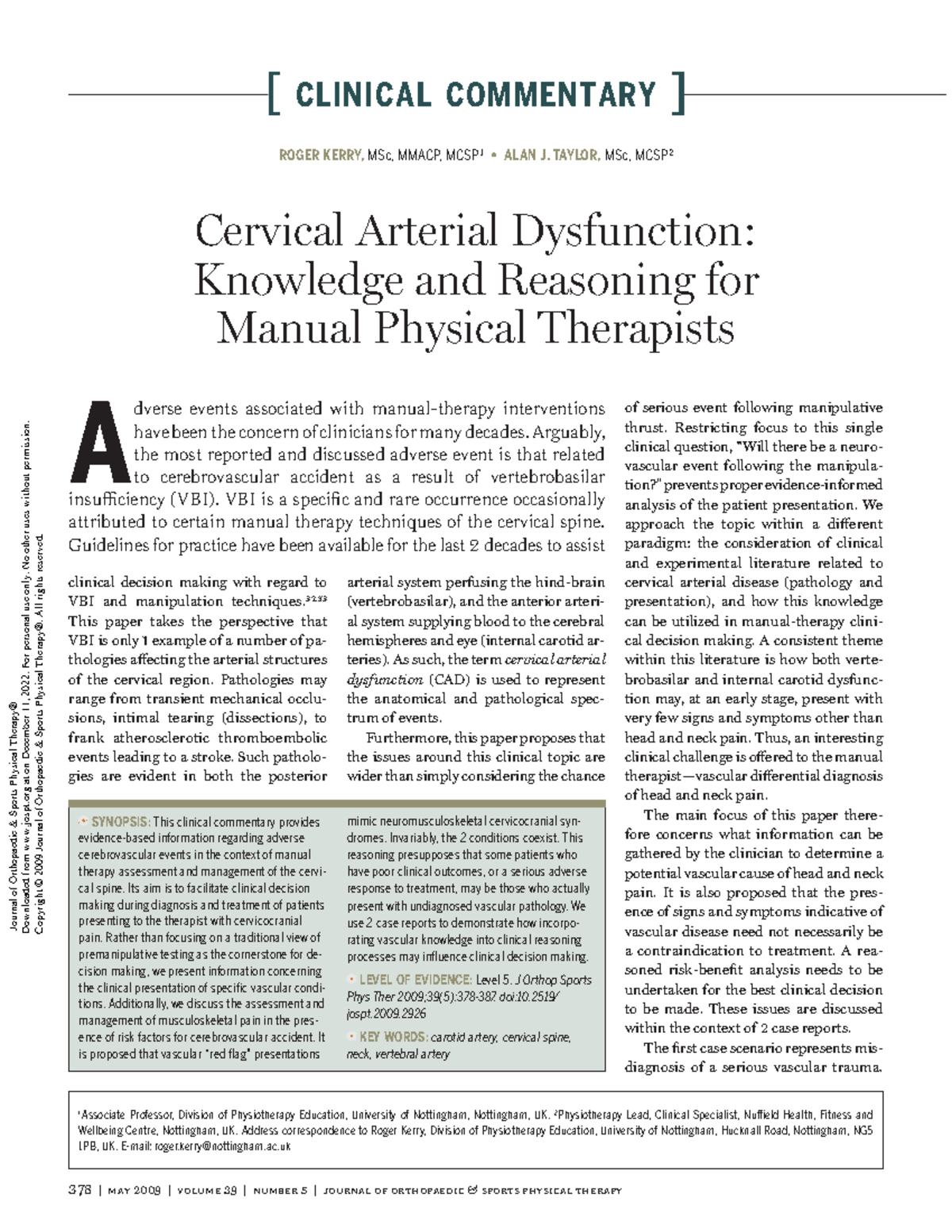 Cervical arterial dysfunction study 2009 - 378 | may 2009 | volume 39 ...