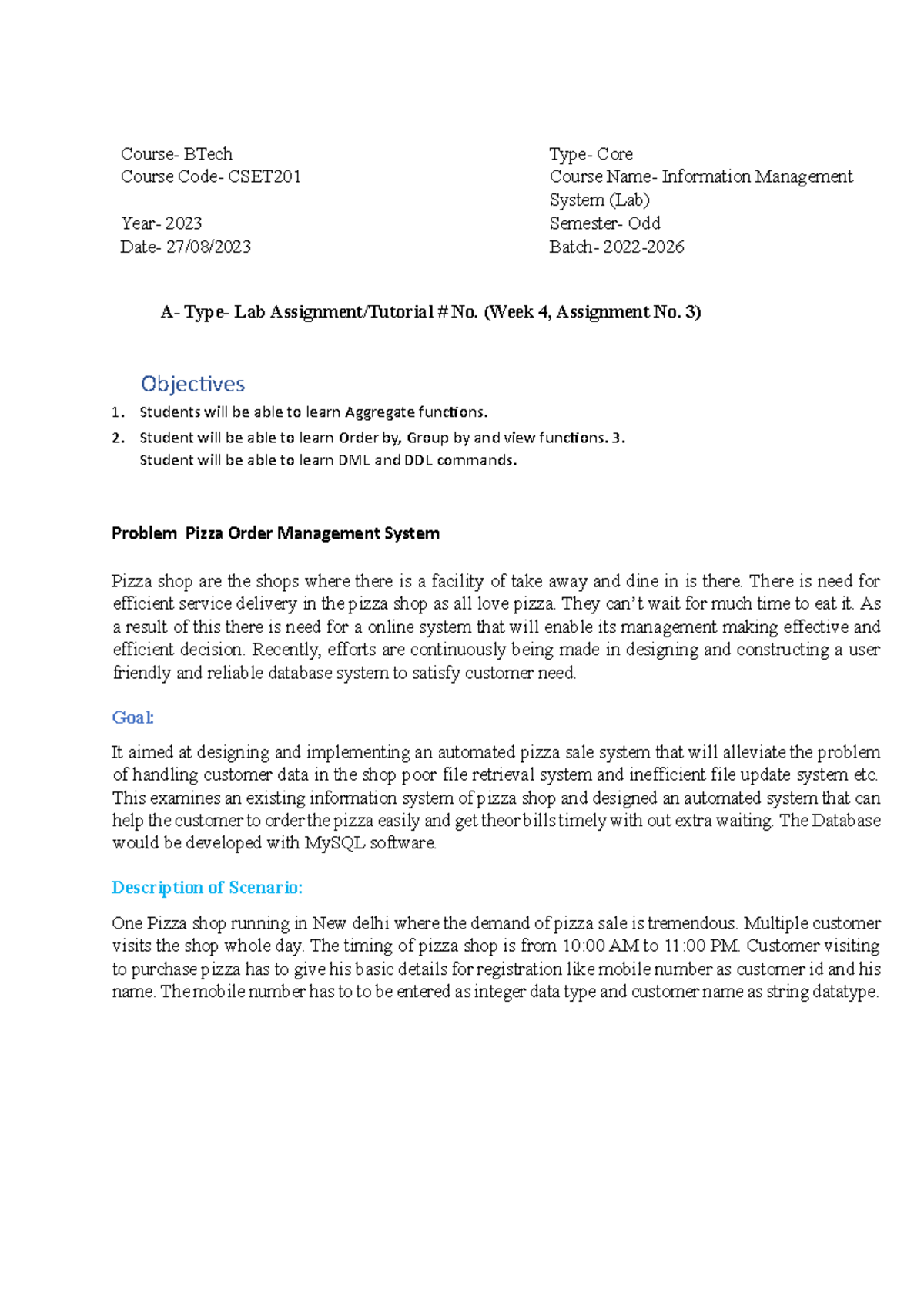 Lab 4 Set 3 - LAB ASSIGNMENTS - Course- BTech Type- Core Course Code- CSET201 Course Name- - Studocu