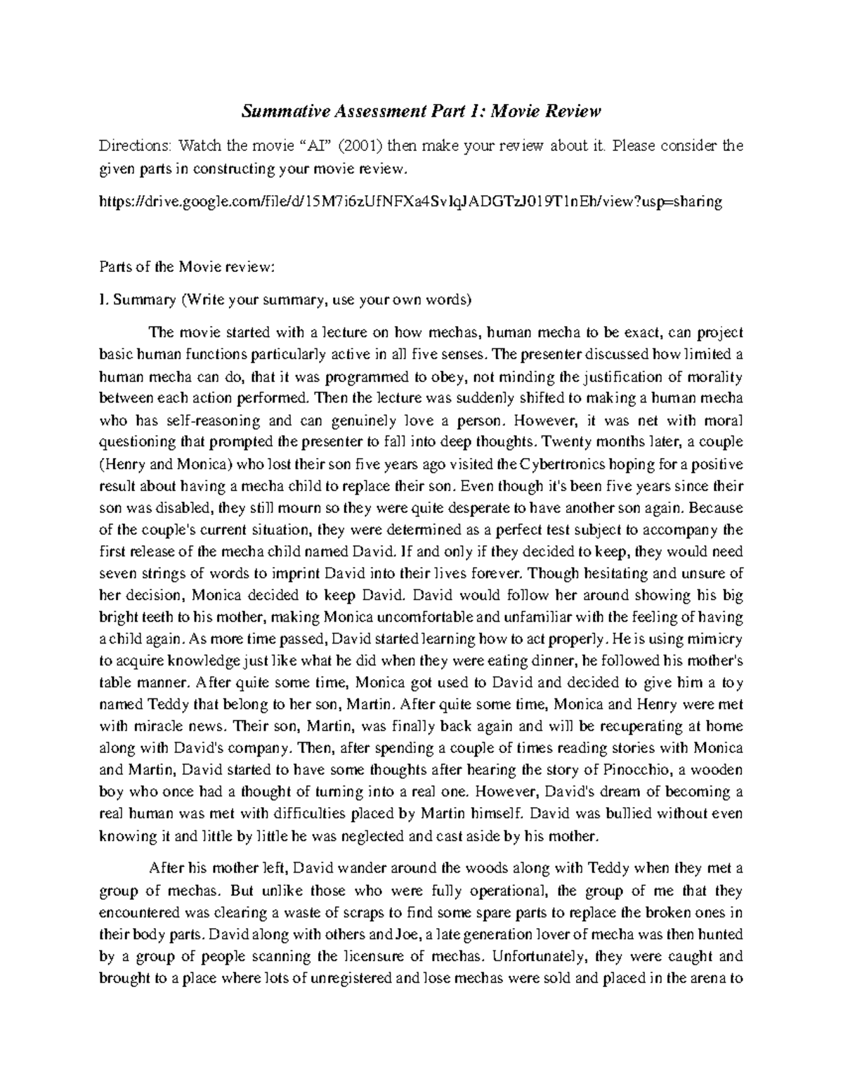 (Science, Technology and Society) Movie Review - Summative Assessment ...