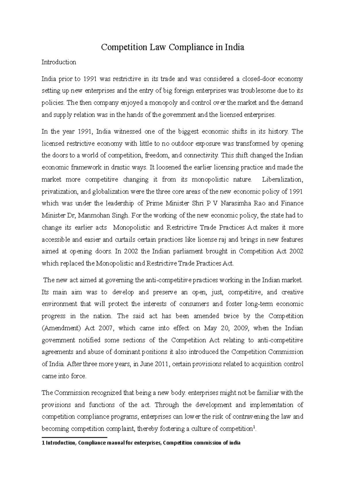 Competition Law Compliance in India - Competition Law Compliance in ...