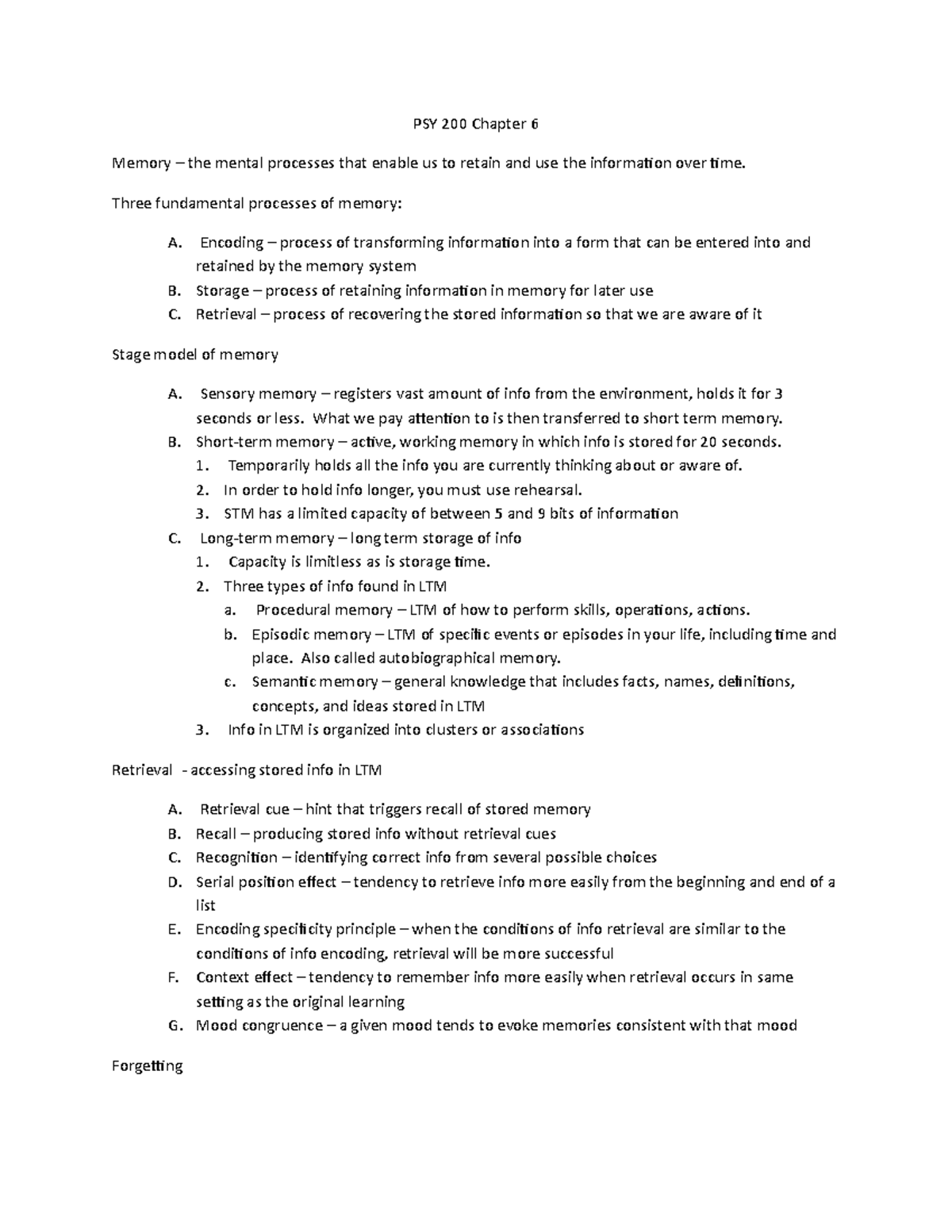 PSY 200 Chapter 6 (1) (1) (1) (2) (1) - PSY 200 Chapter 6 Memory – the mental processes that ...