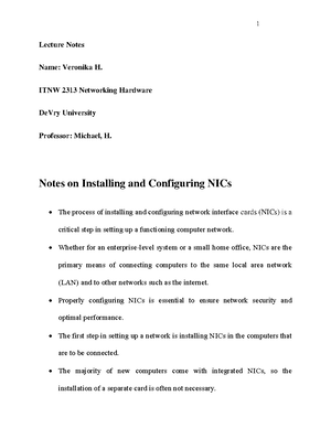 Notes on switches configuration - Lecture Notes Name: Veronika H. ITNW ...