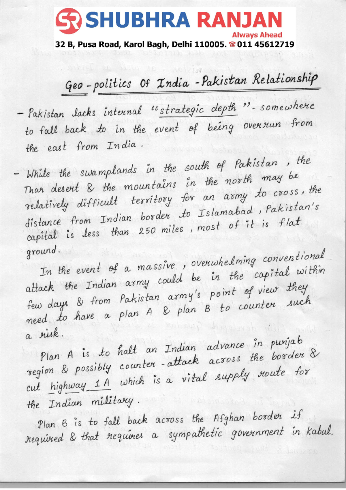 Geo Politics India Pakistan Relationship - Political Science - Studocu