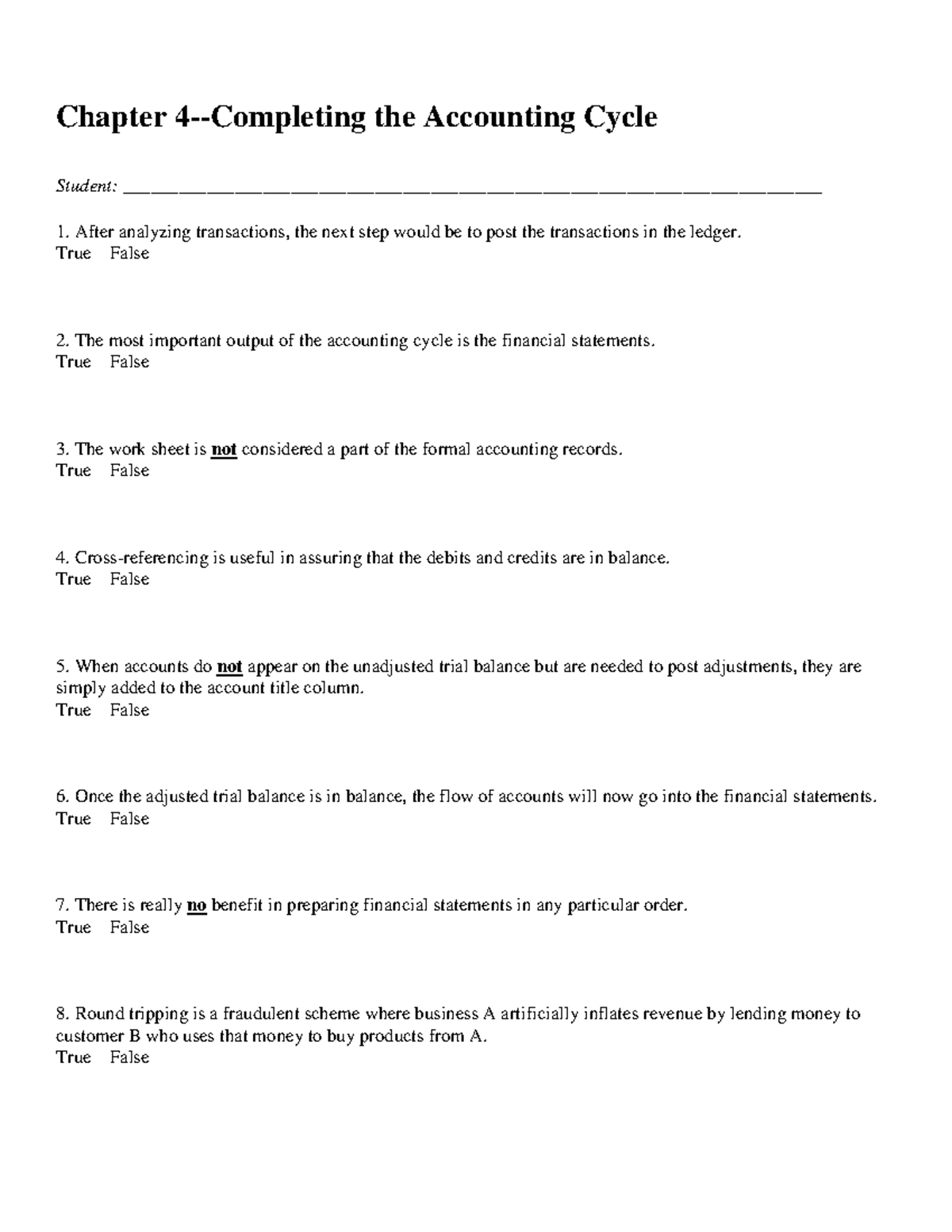 4 2016, questions and answers - Chapter the Accounting Cycle Student: 1 ...