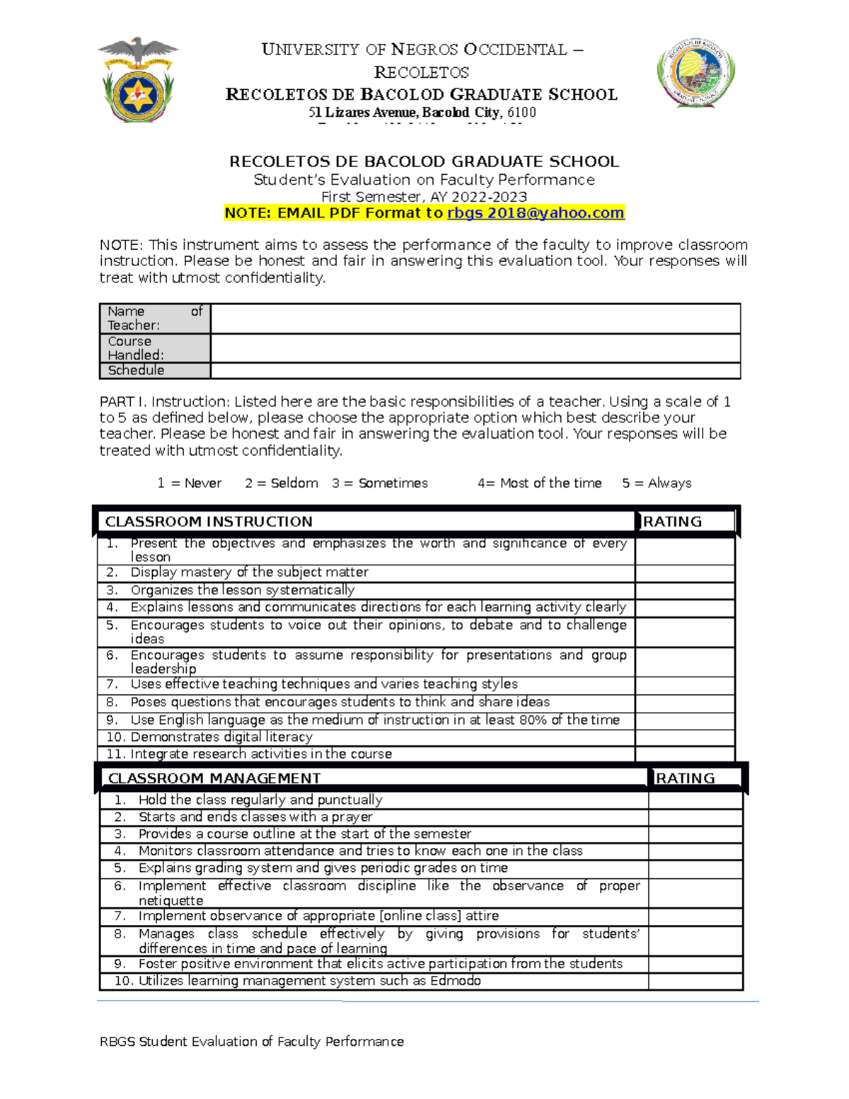 Faculty-Evaluation-Form - RECOLETOS DE BACOLOD GRADUATE SCHOOL Student ...