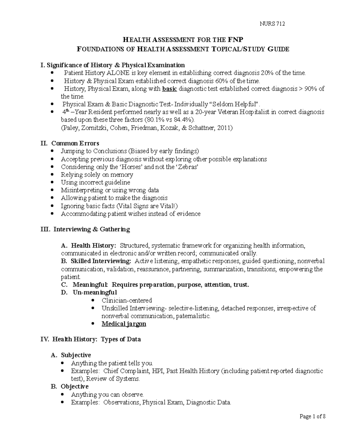 Health Assessment for the FNP Foundations of Health Assessment Topical ...