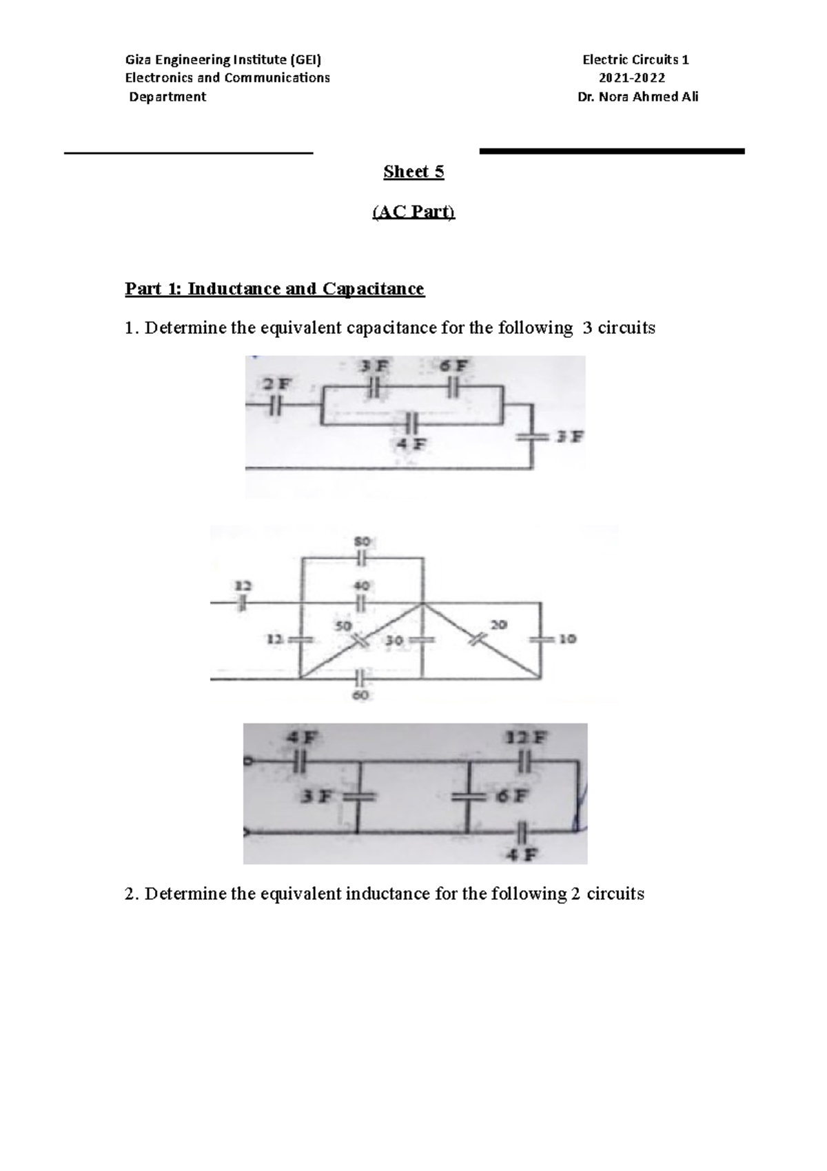 Sheet 5 Ac Electronics And Communications 2021 Department Dr Nora