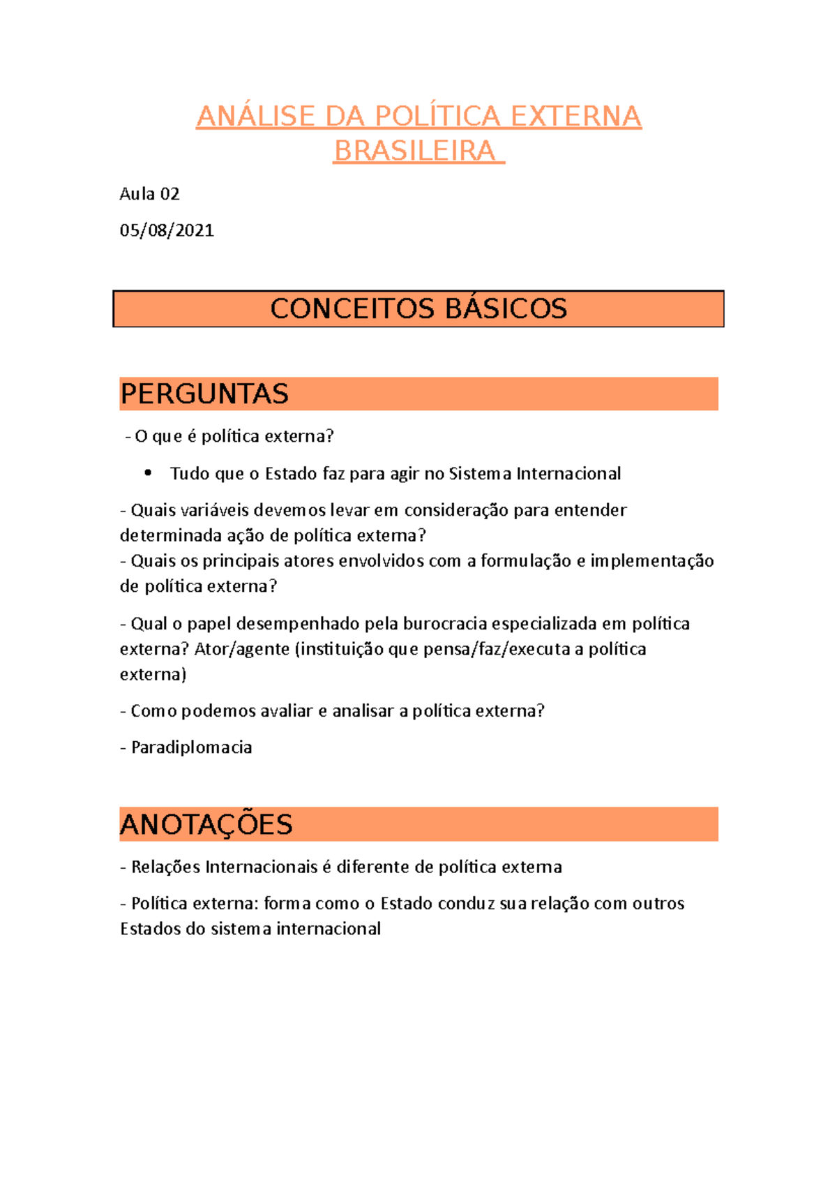 Conceitos básicos Da Política Externa Brasileira - ANÁLISE DA POLÍTICA ...