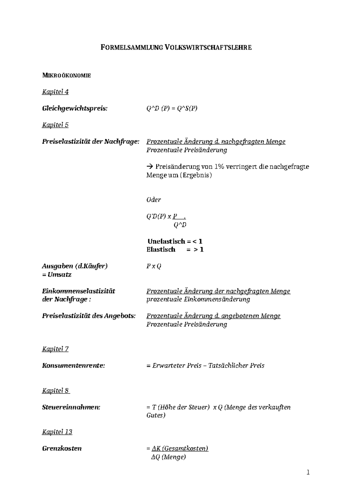 Formelsammlung Volkswirtschaftslehre - FORMELSAMMLUNG ...