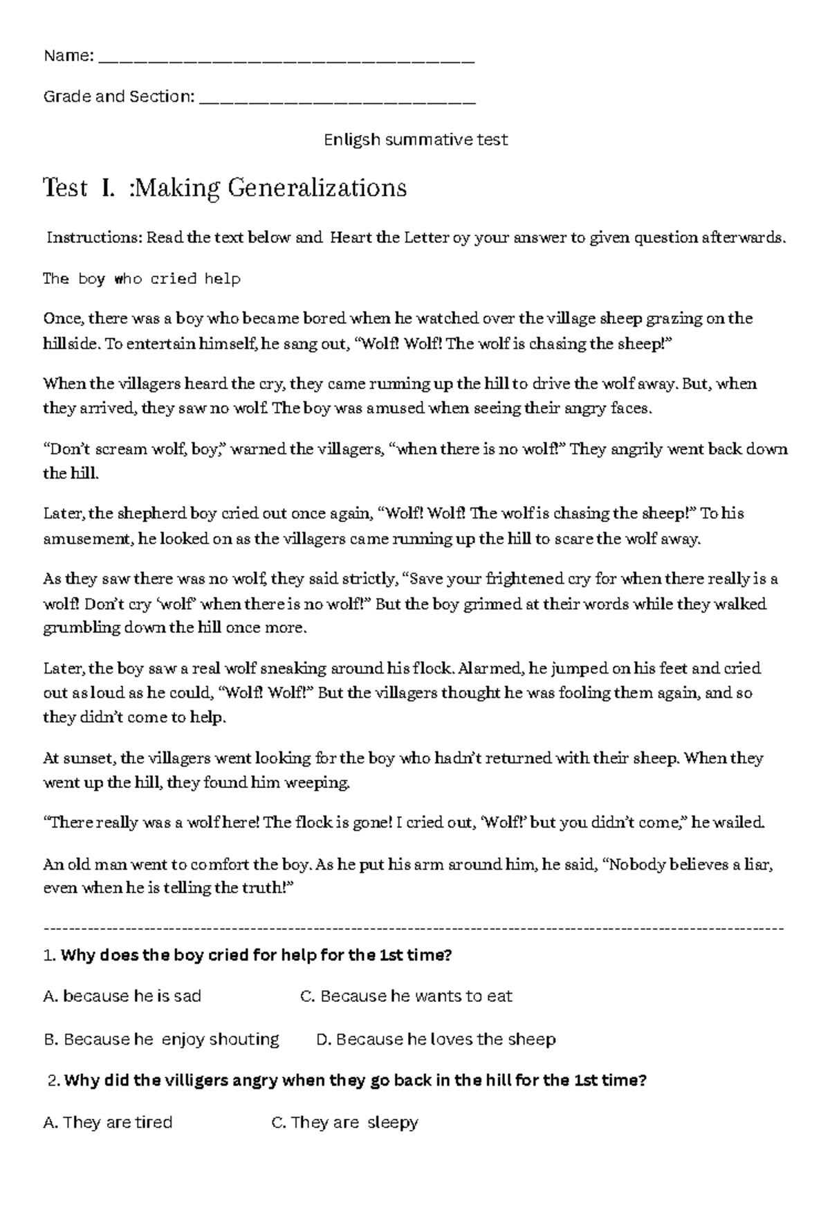 Enligh summative test - it is very usefull and informative to check out ...