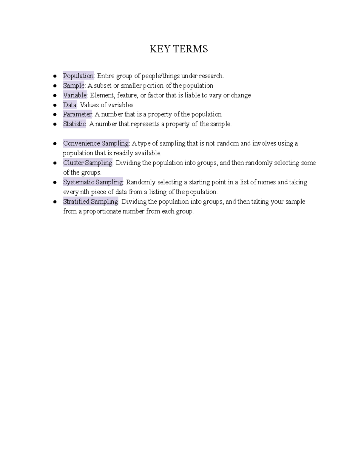 1.2 Data, Sampling, And Variation - KEY TERMS Population: Entire group ...