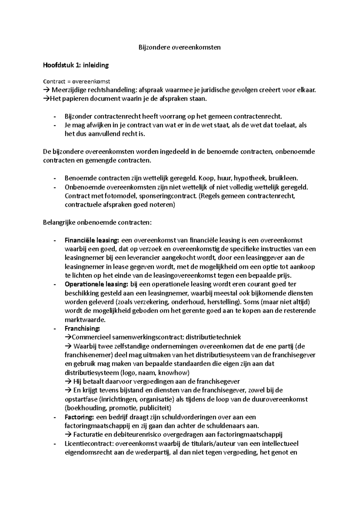 bijzondere overeenkomsten - Bijzondere overeenkomsten Hoofdstuk 1 ...