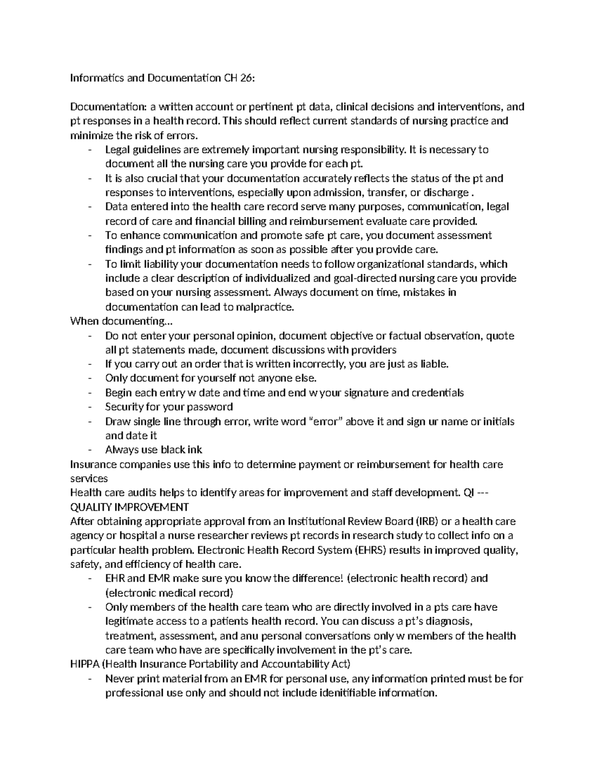 Informatics and Document CH 26 - Informatics and Documentation CH 26: Documentation: a written ...