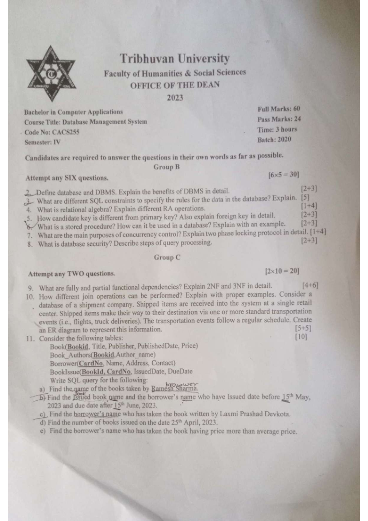 Old question 2023 - Bachelors of computer application - Studocu