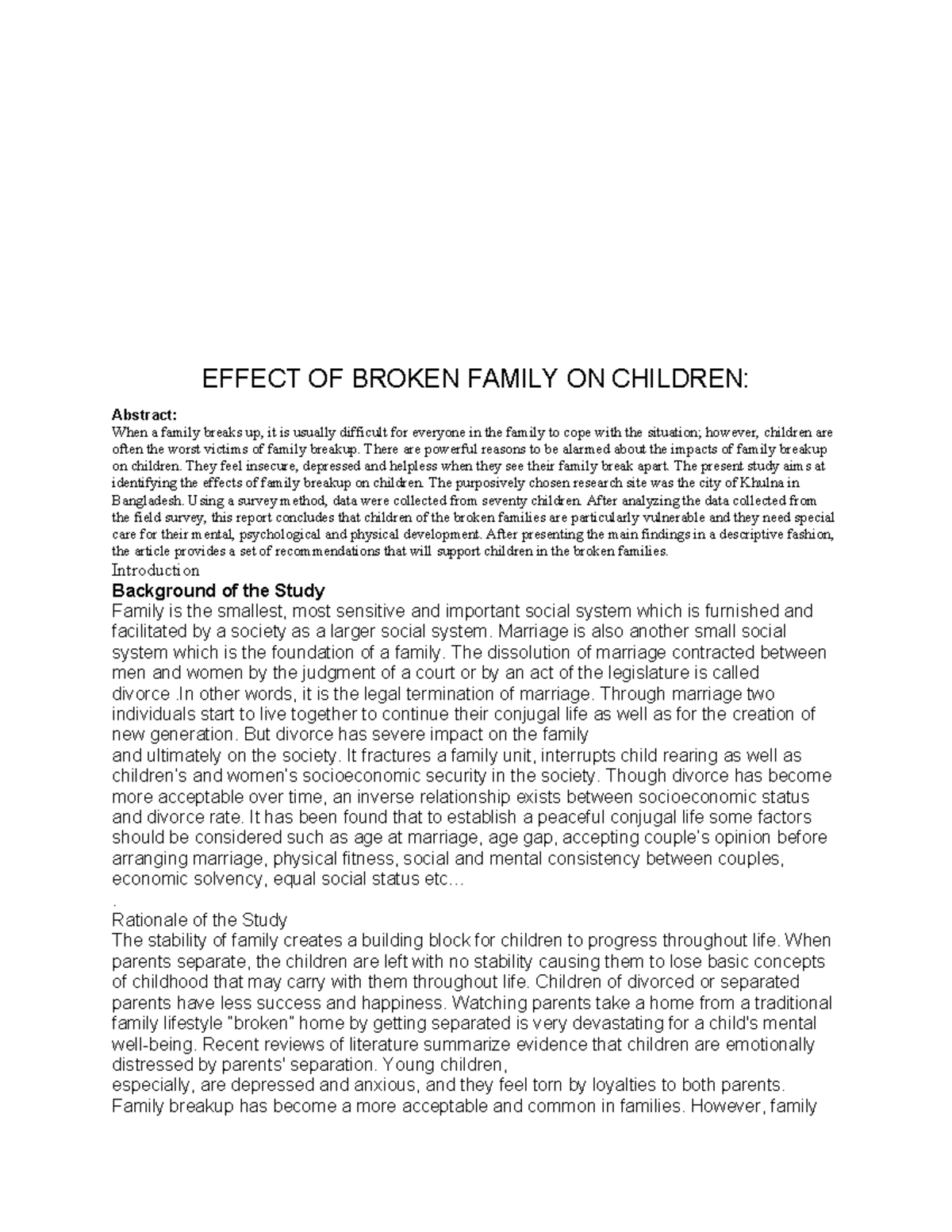 Effect OF Broken Family ON Children - EFFECT OF BROKEN FAMILY ON ...
