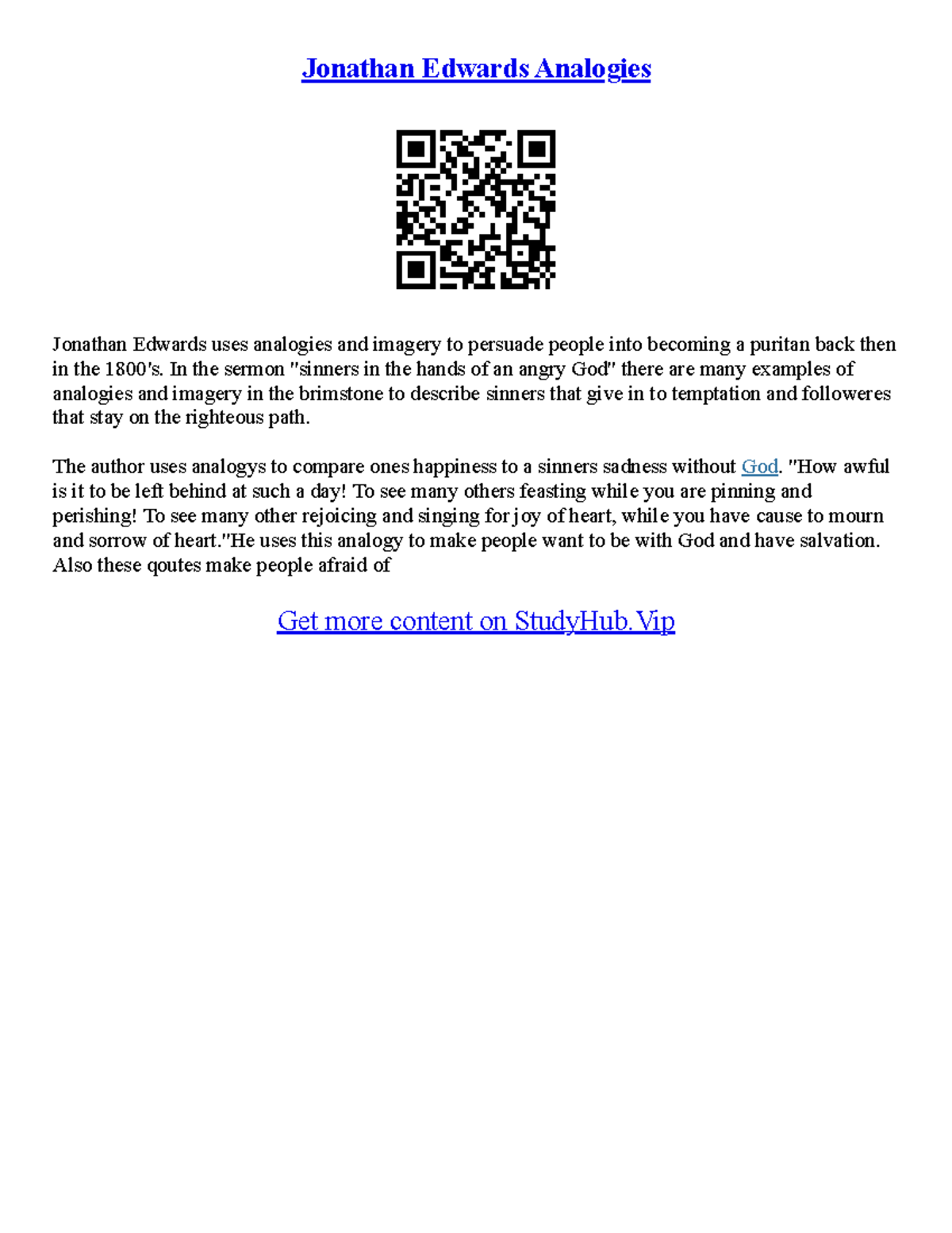 Analogy Essay Examples - Jonathan Edwards Analogies Jonathan Edwards ...