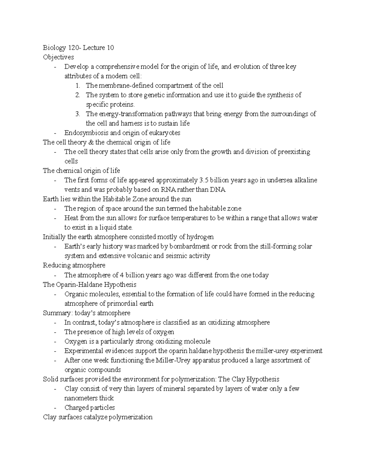 Biology 120- lecture 10 - Biology 120- Lecture 10 Objectives - Develop ...