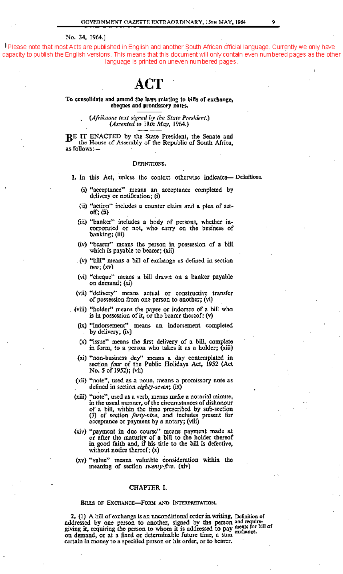 Act-34-1964 CASE LAW - GOVERNMENT GAZETTE EXTRAORDINARY, 15m MAY, 1964 ...