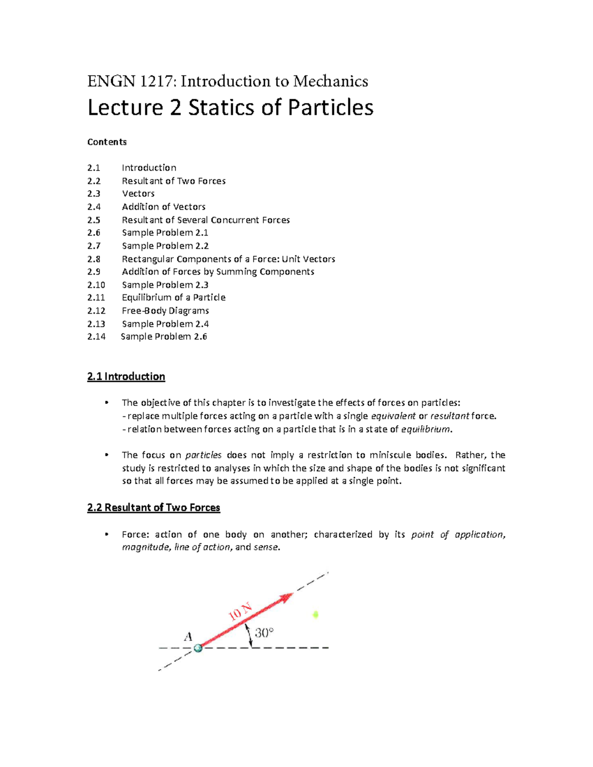 Lecture 02 - Statistics of Particles - ENGN 1217: Introduction to Mechanics Lecture 2 Statics of ...