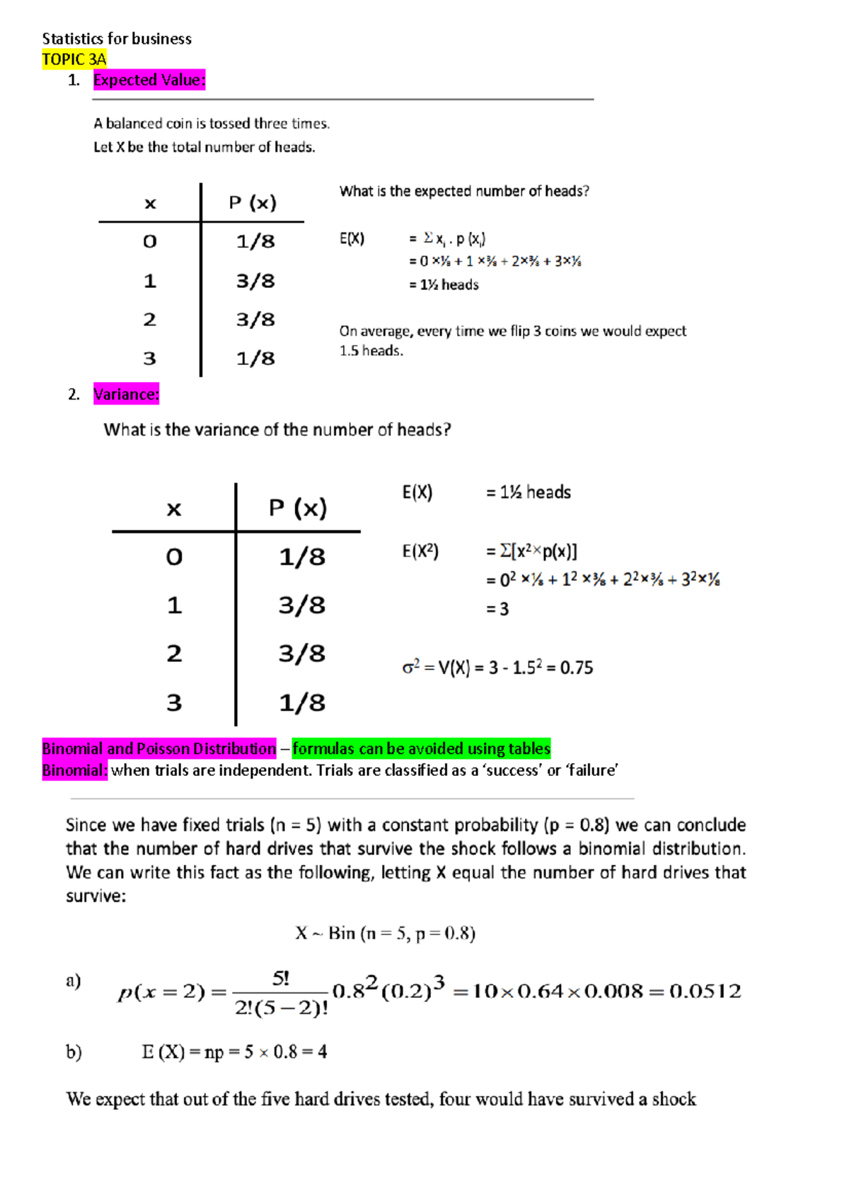 Statistics for business- topic 3, 4 lecture notes - Statistics for ...