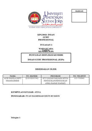 Panduan Wawancara Kendiri IGPs KPG3103 - Insan Guru Profesional KPG PANDUAN TUGASAN WAWANCARA ...