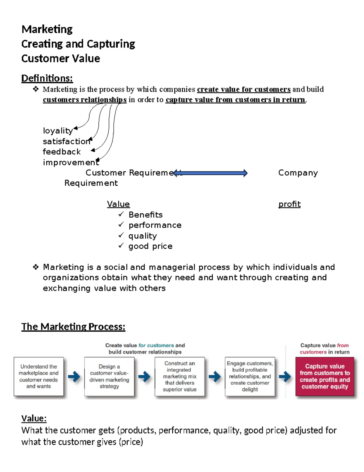 Marketing for starters - Marketing Creating and Capturing Customer Value Definitions: Marketing ...