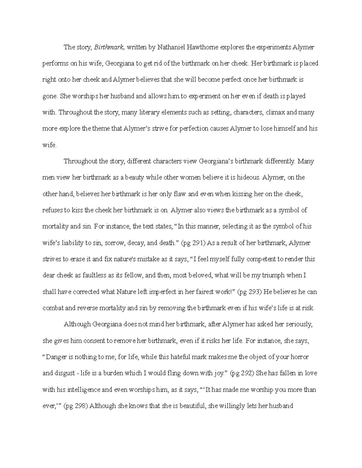 The Birthmark - Short Essay - The story, Birthmark, written by ...