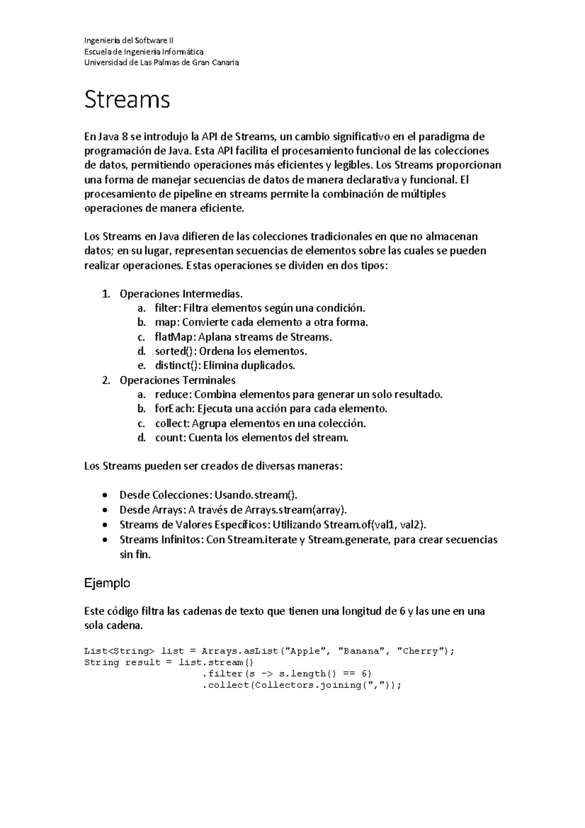 7. Streams - Todo sobre stream - Ingeniería del Software II Escuela de ...