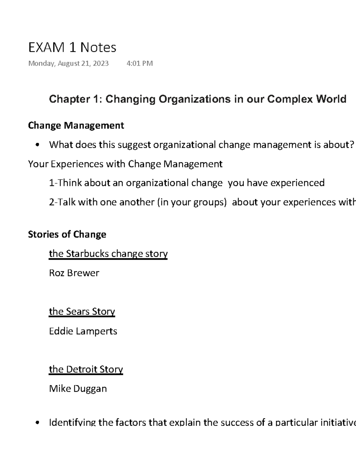 EXAM 1 Notes - Chapter 1: Changing Organizations in our Complex World ...