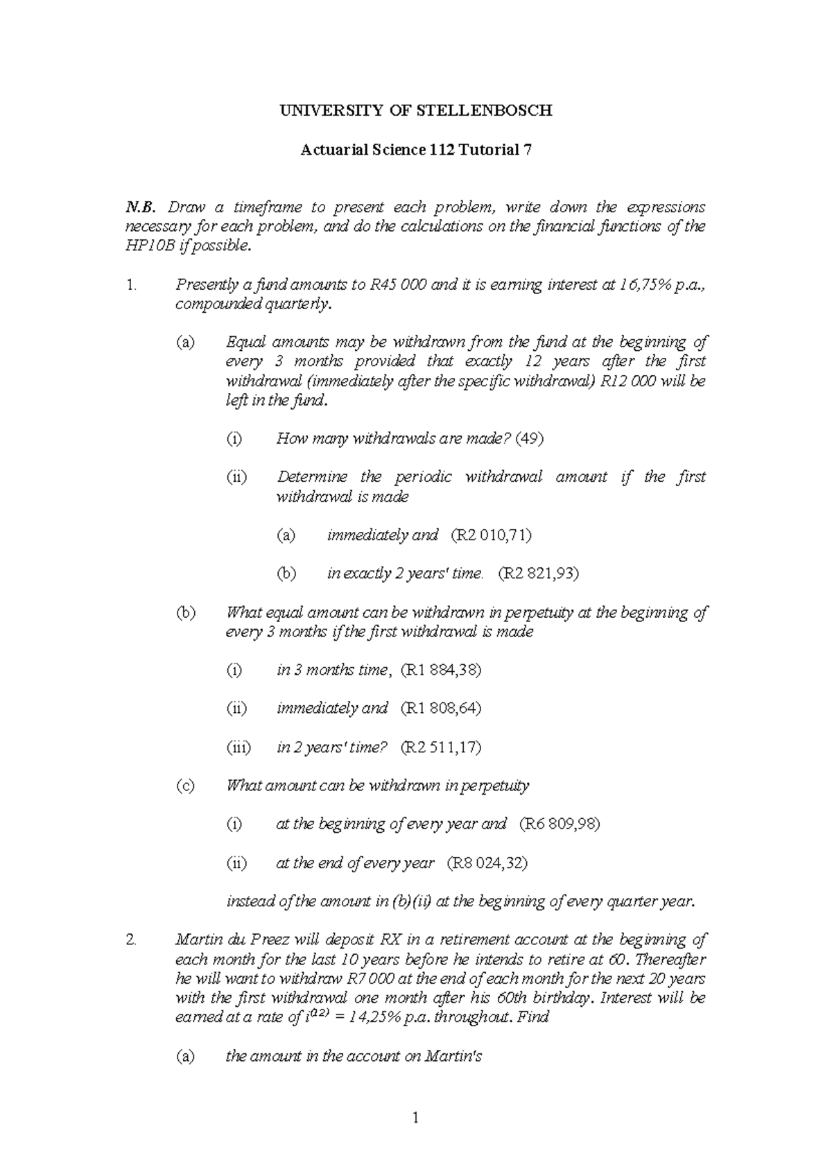 AS112 Tut 7 2021 - tutorial from 2023 - UNIVERSITY OF STELLENBOSCH ...