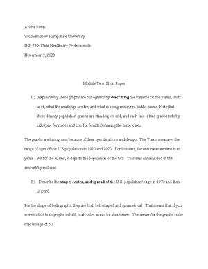 IHP 340 Module Six Worksheet - Alisha Savin IHP- Statistics for ...