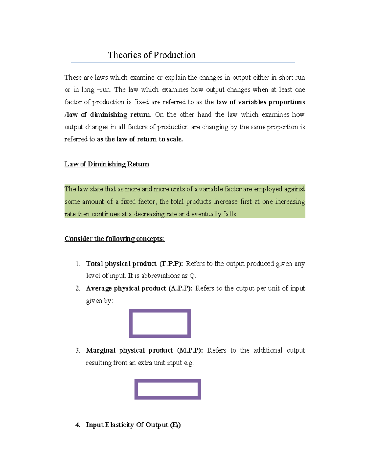 Theories of Production - Theories of Production These are laws which ...