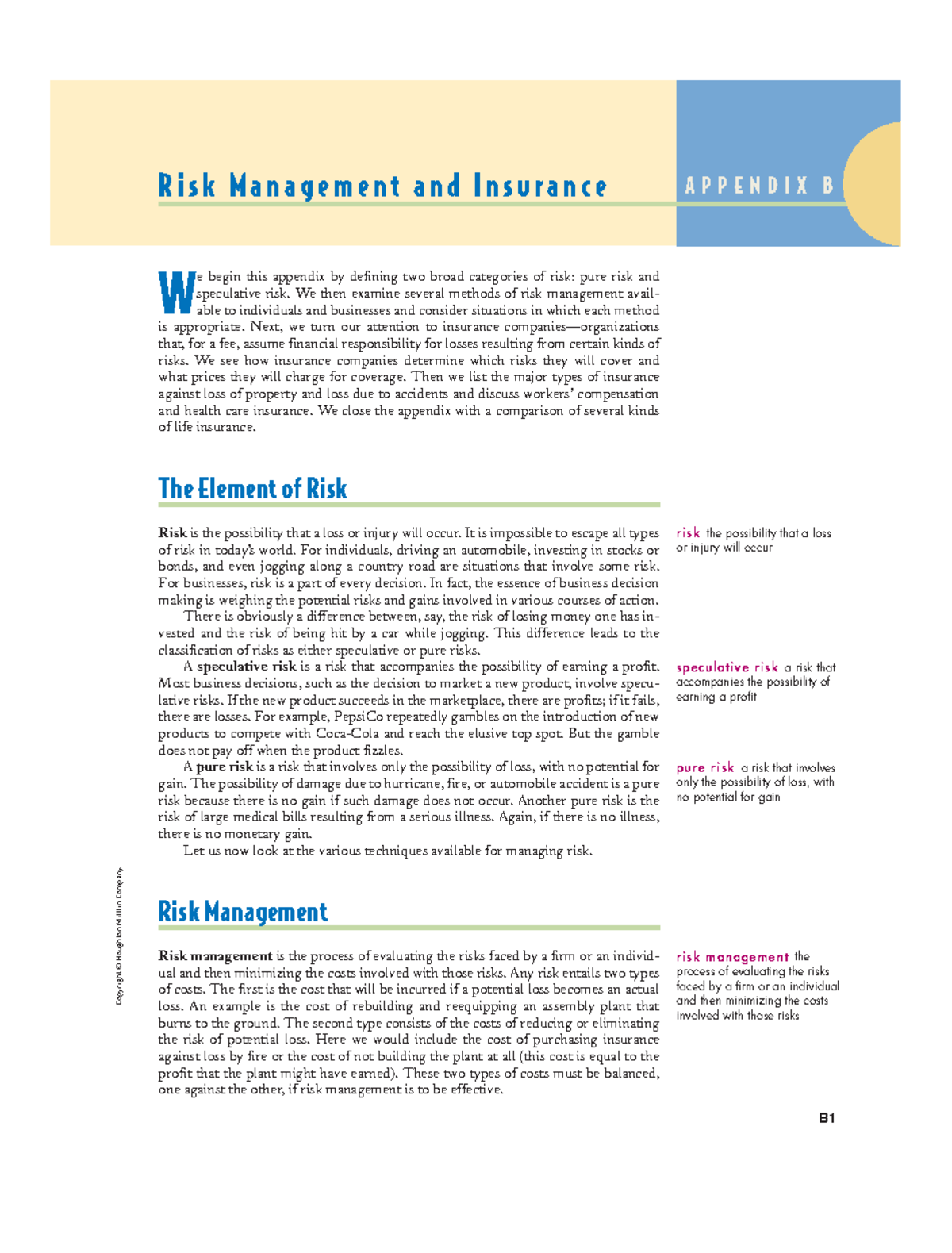 RISK Management Internet Notes - W e begin this appendix by defining ...