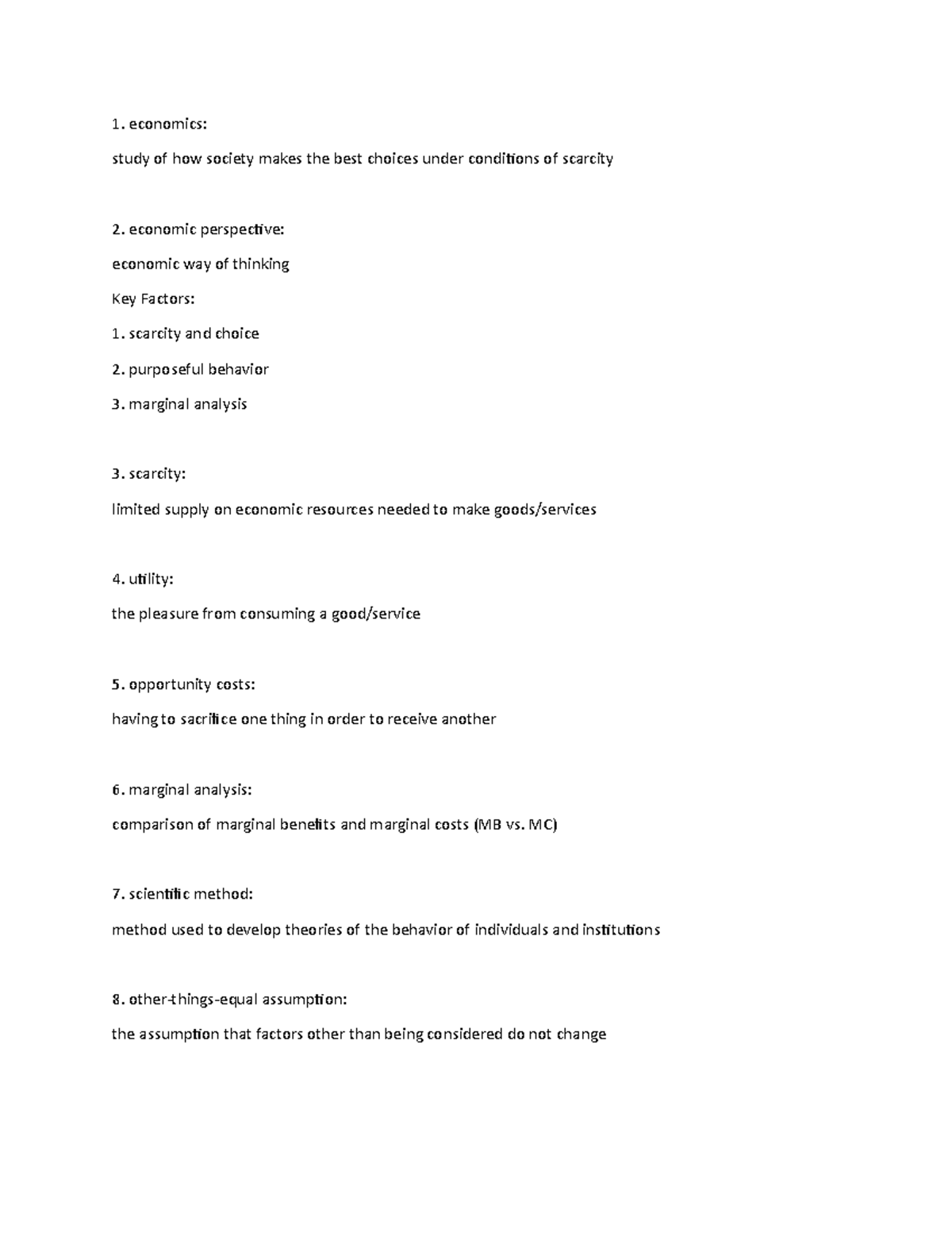 Chapter 1 Key concept & Terms ECON-205 - economics:study of how society ...