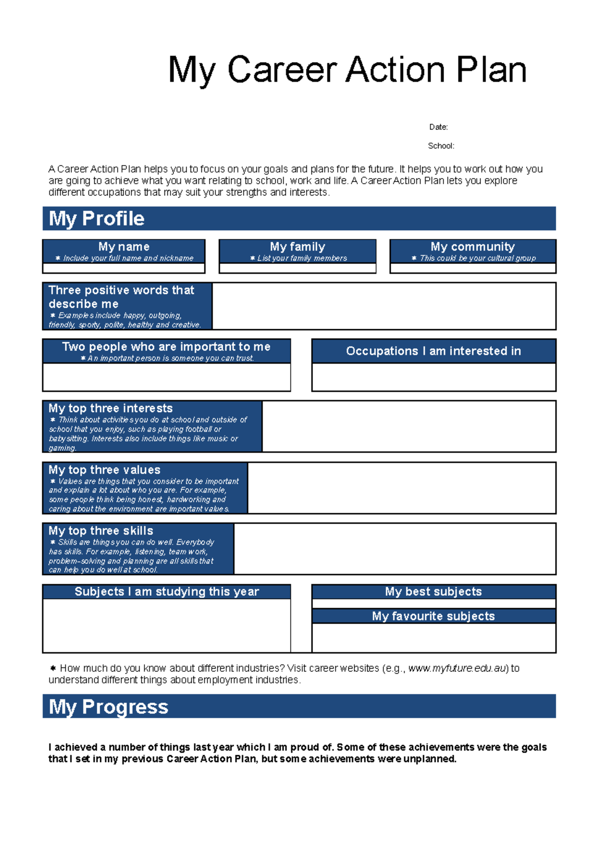 Career Action Plan - My Career Action Plan Date