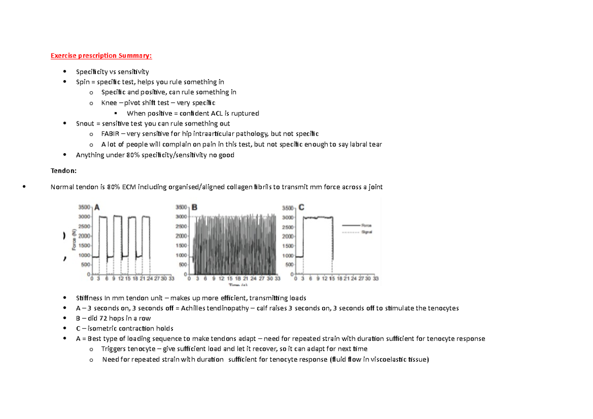 Ex-Prescription-Summary - Exercise prescription Summary: Specificity vs ...
