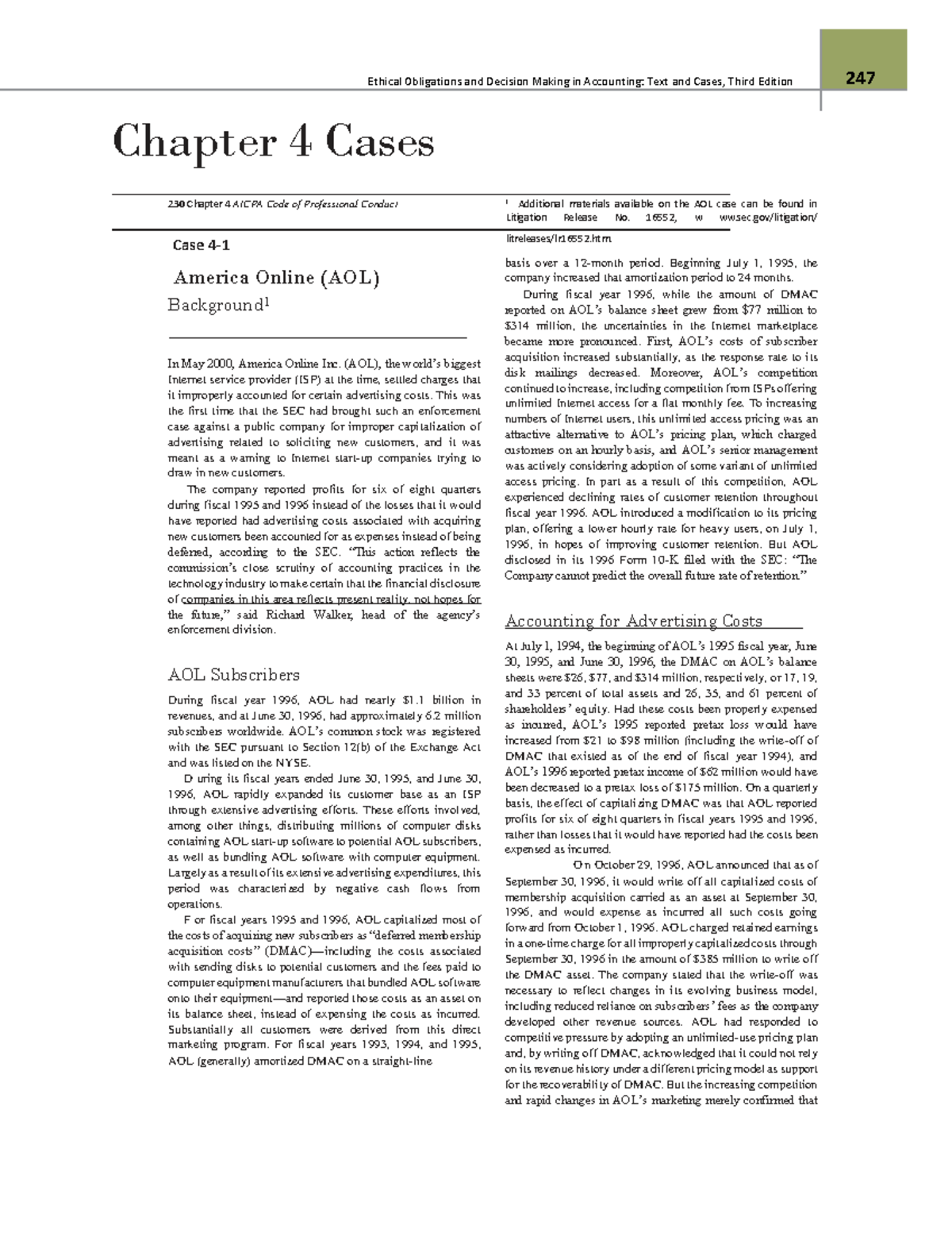 Ethical Obligations and Decision-Making in Accounting CH4 Cases - Chapter 4 Cases 230 Chapter 4 ...