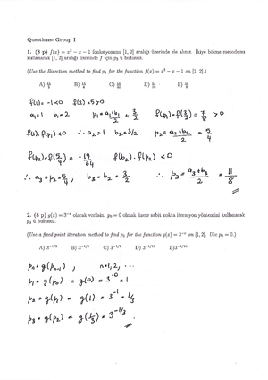 Math - math 214 solutions - MAT/MATH 214, Vize (Midterm), Group I, 22. ...