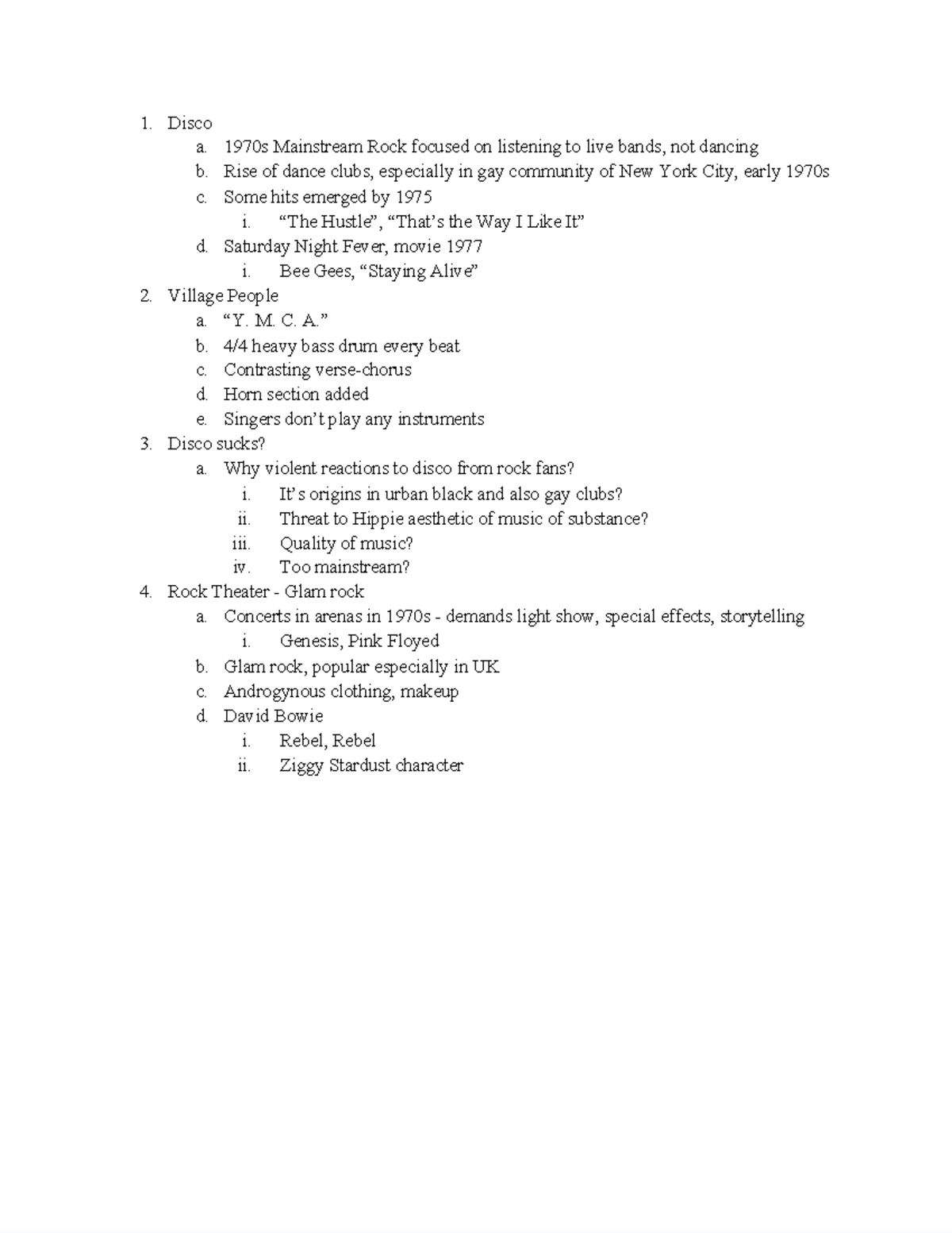 Disco - class notes - Disco a. 1970s Mainstream Rock focused on ...