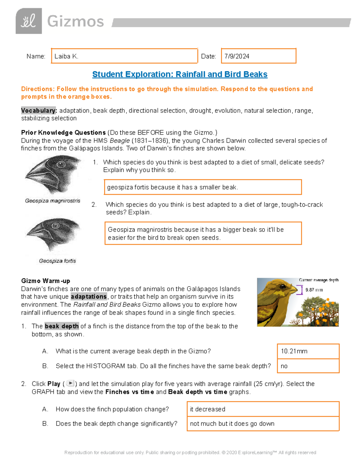 Rainfall and bird lab - gizmo lab assignment answers - Name: Laiba K. Date: 7/9/ Student - Studocu