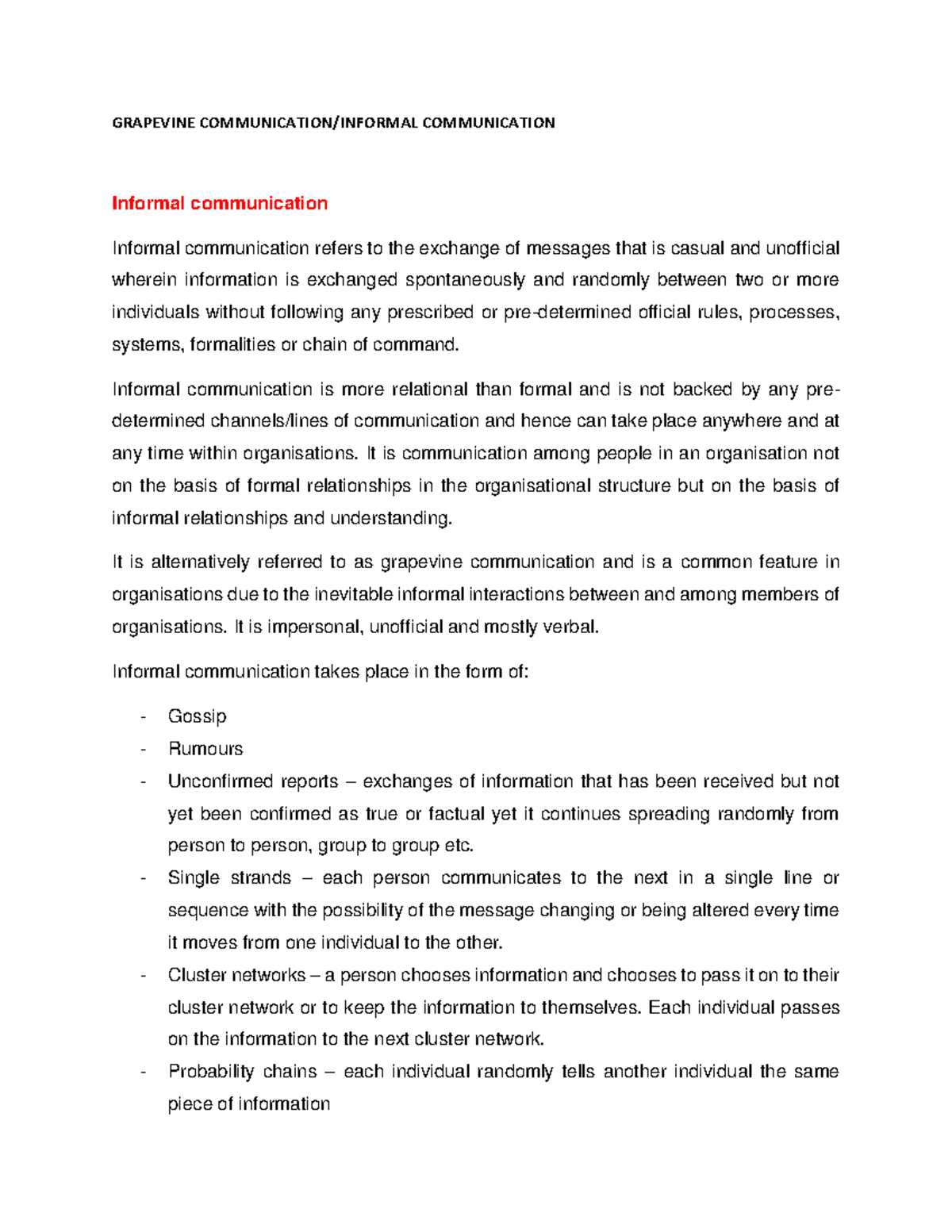 Grapevine communication - GRAPEVINE COMMUNICATION/INFORMAL ...