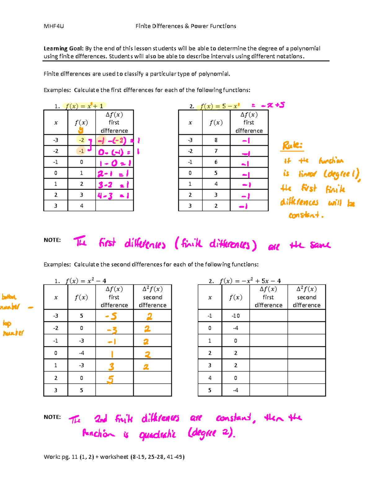 1 Finite Differences - MHF4U - Warning: TT: undefined function: 32 Learning Goal: By the end of ...
