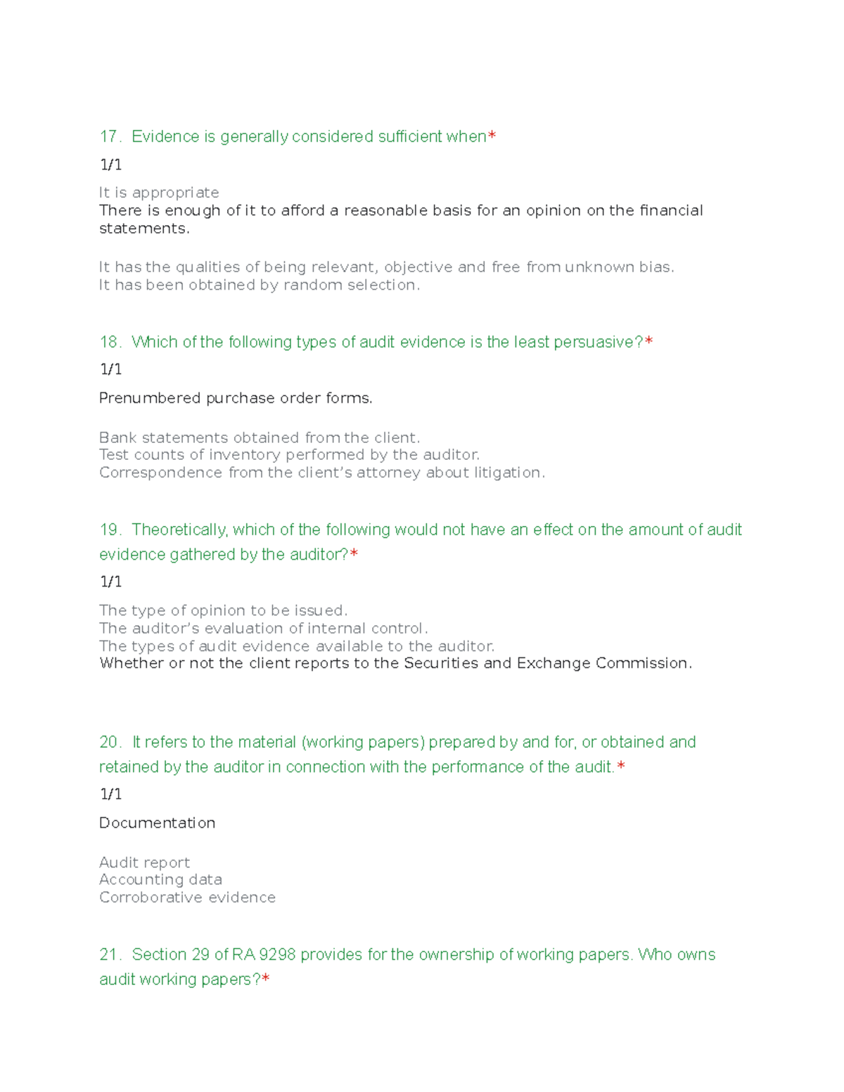 171 - reviewer - 17. Evidence is generally considered sufficient when ...