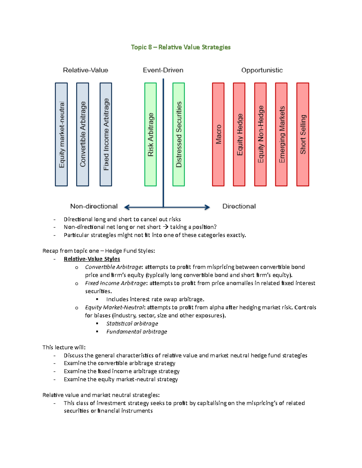 Topic 8 – Relative Value Strategies - Topic 8 – Relative Value ...