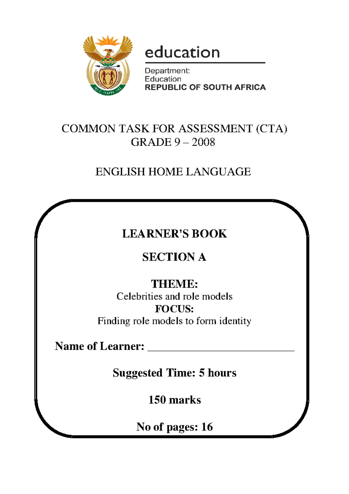 CTA English HL Learner Section A - COMMON TASK FOR ASSESSMENT (CTA ...
